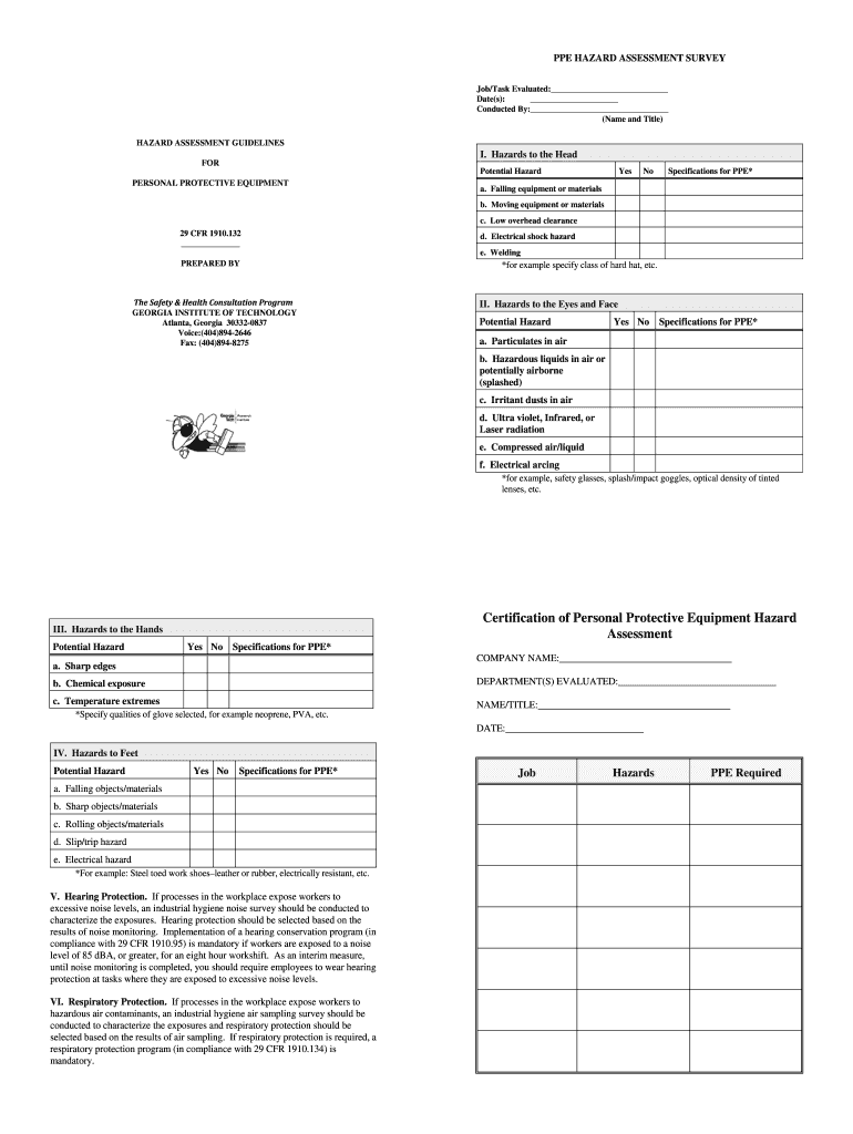 Fillable Online Certification of Personal Protective Equipment Hazard ...