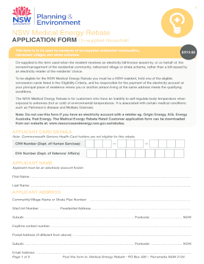 Fillable Online energy nsw gov NSW Medical Energy Rebate Application Form - Electricity. The NSW ...