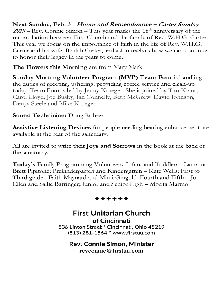 Fillable Online Reverend Connie Simon - First Unitarian Church of ...