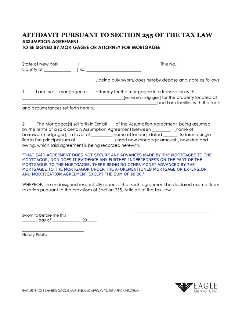 Fillable Online AFFIDAVIT UNDER SECTION 255 TAX LAW To be signed by ...