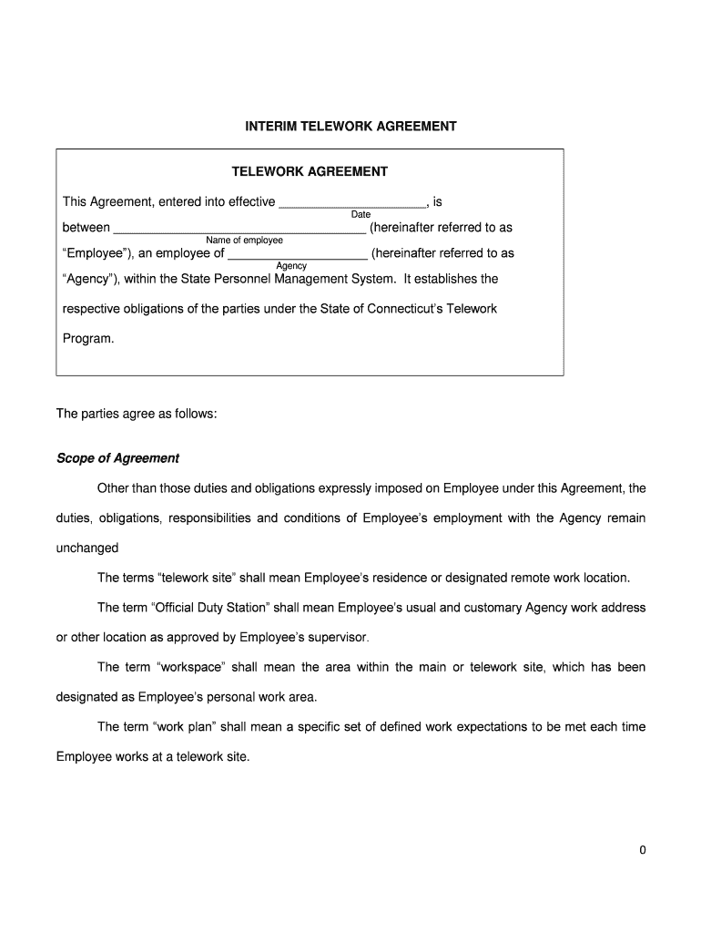 Telework Agreement - Fill Online, Printable, Fillable, Blank | pdfFiller