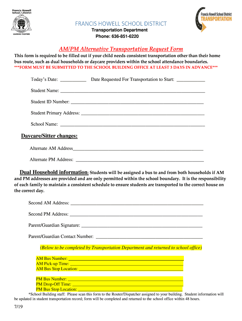 Fillable Online AM/PM Alternative Transportation Request Form Fax Email ...