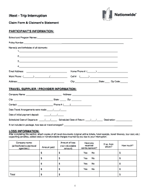 Fillable Online Trip Interruption Form - iNext insurance Fax Email ...