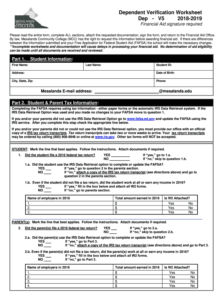 Fillable Online 20182019 Aggregate Verification Worksheet V5-Dependent ... Fax Email Print ...