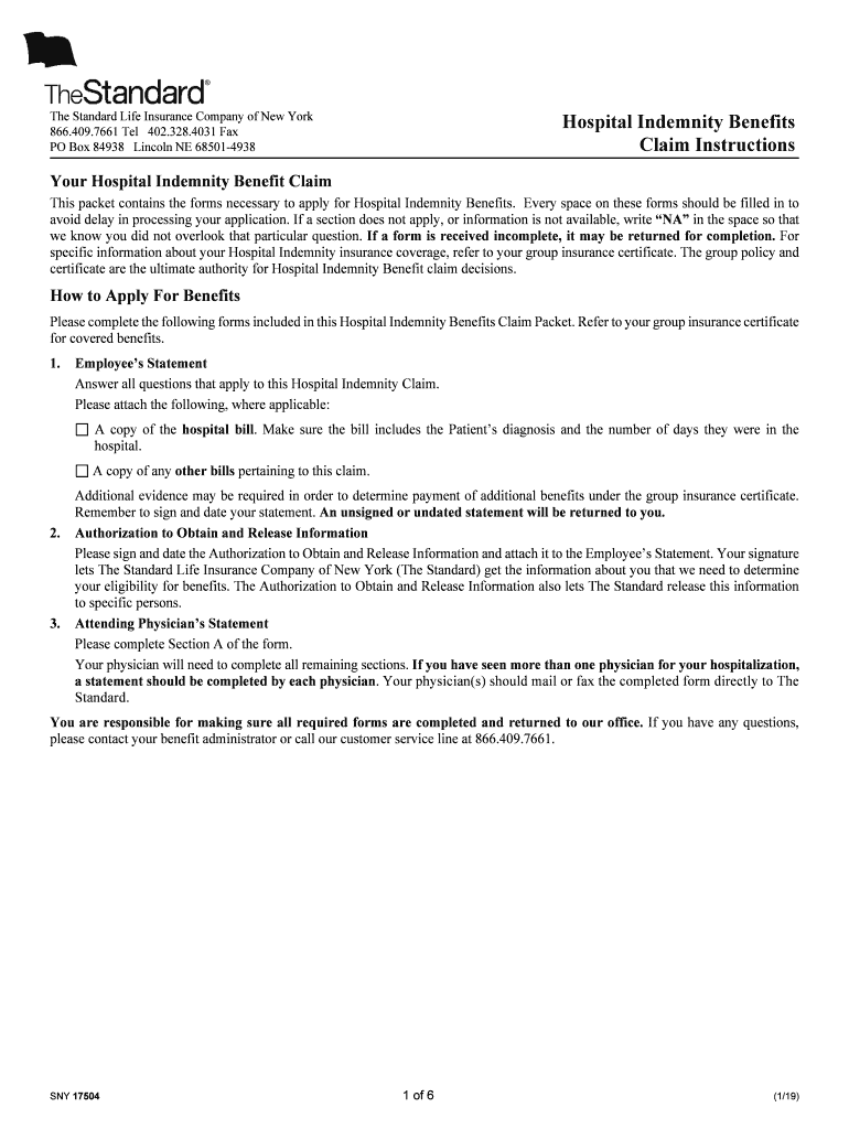 Fillable Online sny17504.pdf. Hospital Indemnity Benefits Claim Form ...