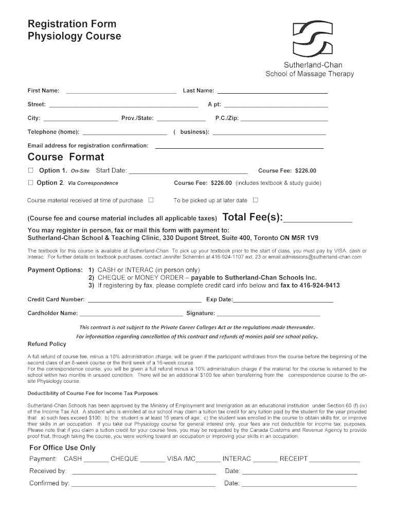 Fillable Online Introduction to Massage Course Registration Form ...