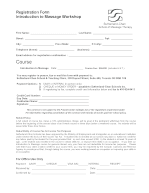 Fillable Online Introduction to Massage Course Registration Form ...