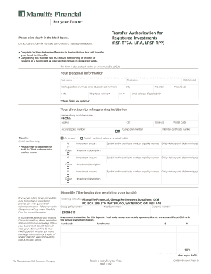 Fillable Online Canada Manulife Transfer Authorization Form Fax Email ...