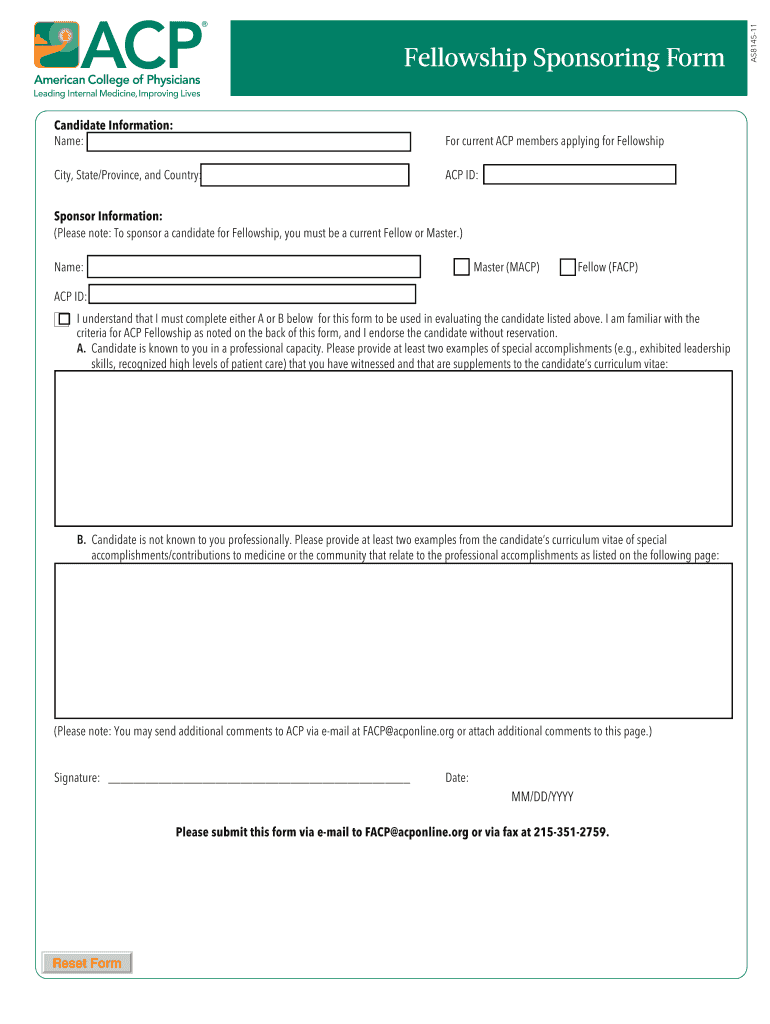 Fillable Online ACP Fellowship ApplicationFACP ApplicationACP Fax Email Print - pdfFiller