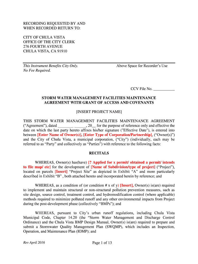 Fillable Online Storm Water Management Facilities Maintenance Agreement ...