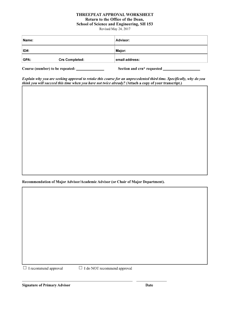 Fillable Online THREEPEAT APPROVAL WORKSHEET Return to the Office ...