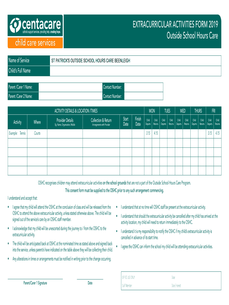 Fillable Online EXTRACURRICULAR ACTIVITIES FORM 2019 Outside School Fax ...