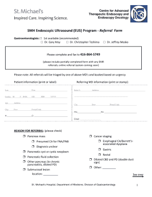 Fillable Online Endoscopic Ultrasound Program - referral form - St. Michael's ... Fax Email ...