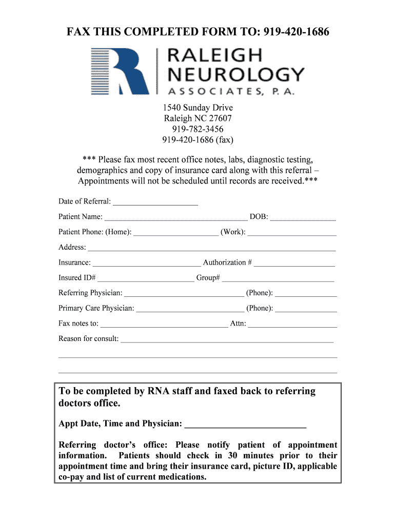 Fillable Online RNA Adult New Patient Referral Form 010416.doc Fax ...