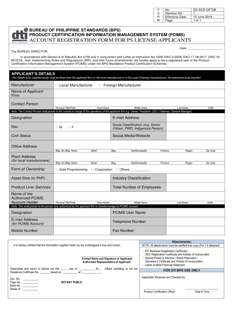 Fillable Online BUREAU OF PHILIPPINE STANDARDS (BPS) PRODUCT ...