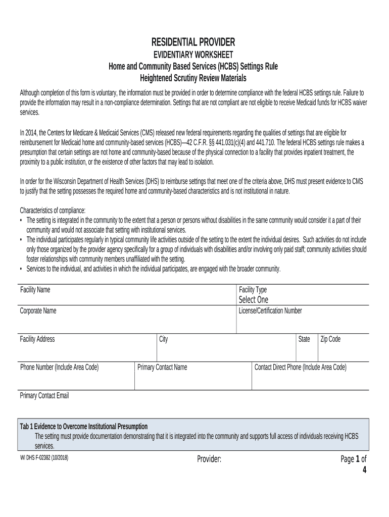 HCBS Heightened Scrutiny Residential Provider Evidentiary Worksheet Doc ...