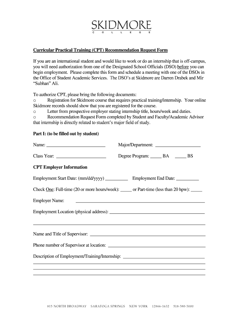 Fillable Online Curricular Practical Training (CPT)The Office of International ... Fax Email ...