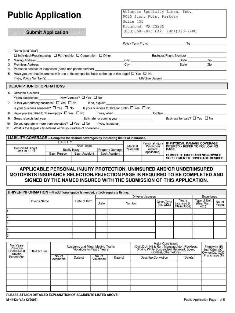 Fillable Online Public Application - Atlantic Specialty Lines Fax Email ...