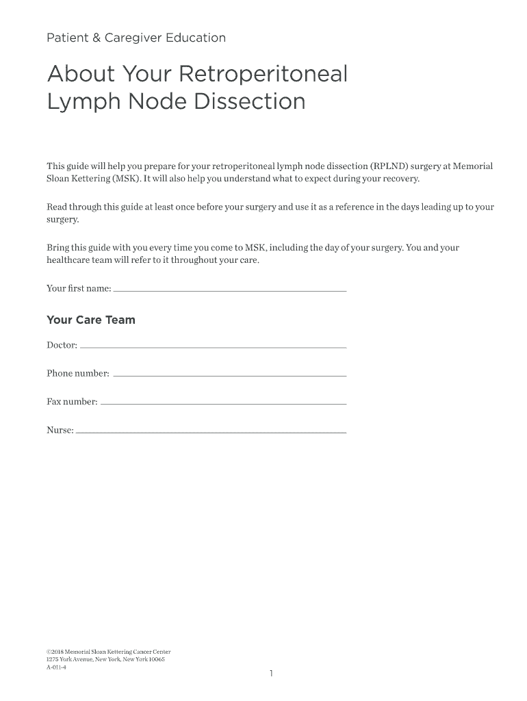 Fillable Online About Your Retroperitoneal Lymph Node Dissection ... Fax Email Print - pdfFiller