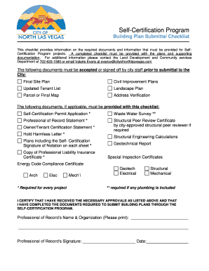 Fillable Online SELF-CERTIFICATION CHECKLIST OF ITEMS REQUIRED FOR Fax ...