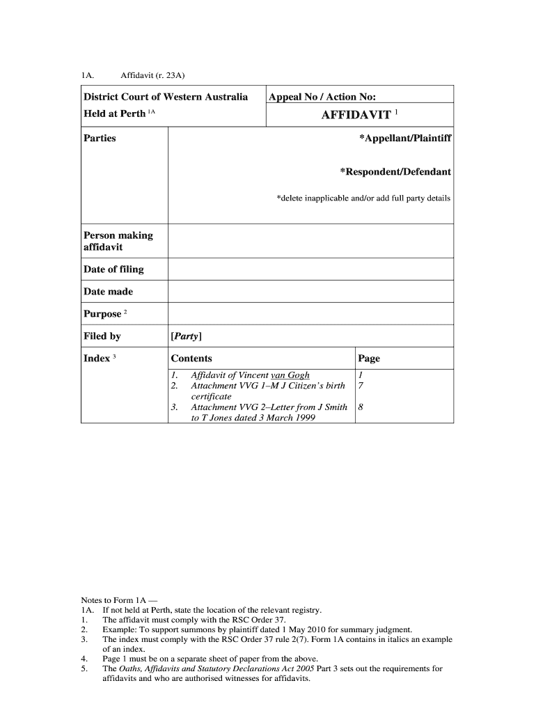 Fillable Online Form 1A - Affidavit - District Court of Western ...