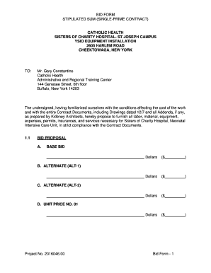 Fillable Online BID FORM STIPULATED SUM (SINGLE-PRIME CONTRACT ... Fax Email Print - pdfFiller