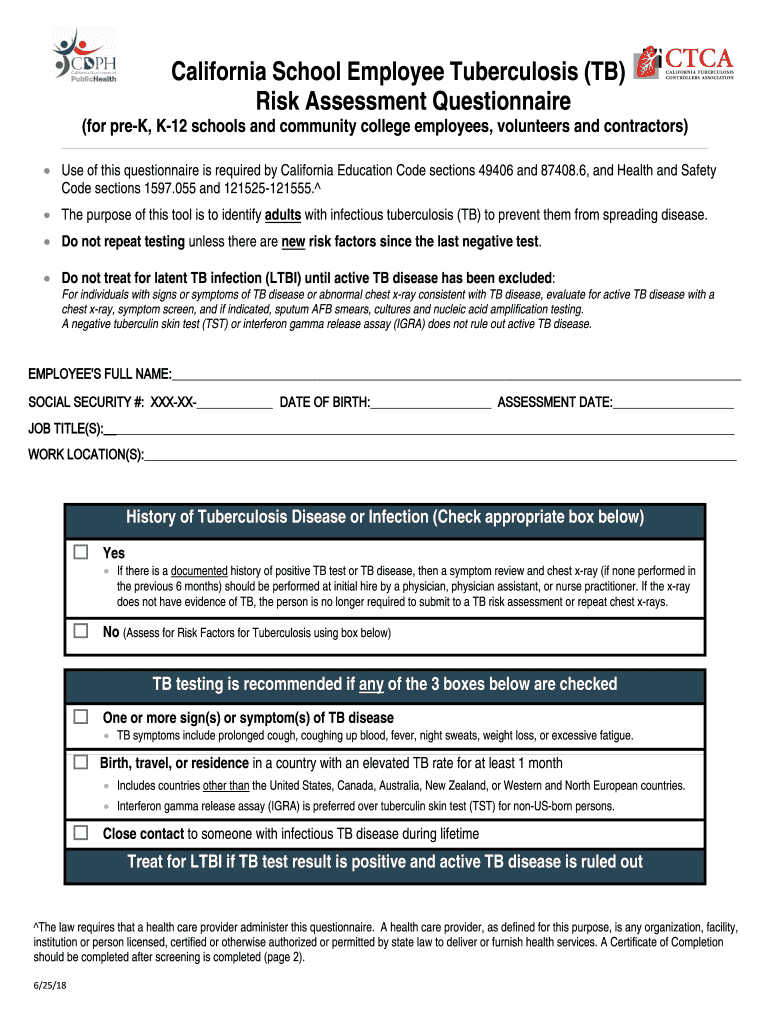 Fillable Online TB risk assessment - California Department of Public ...