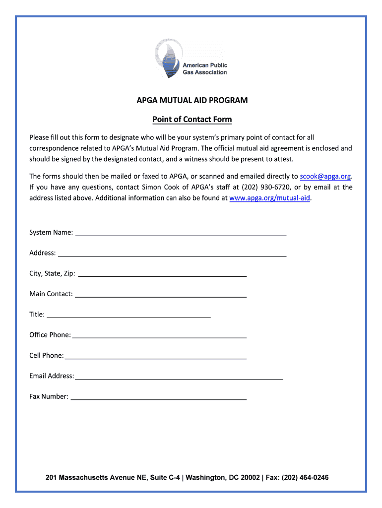 Fillable Online APGA MUTUAL AID PROGRAM Point of Contact Form Fax Email ...