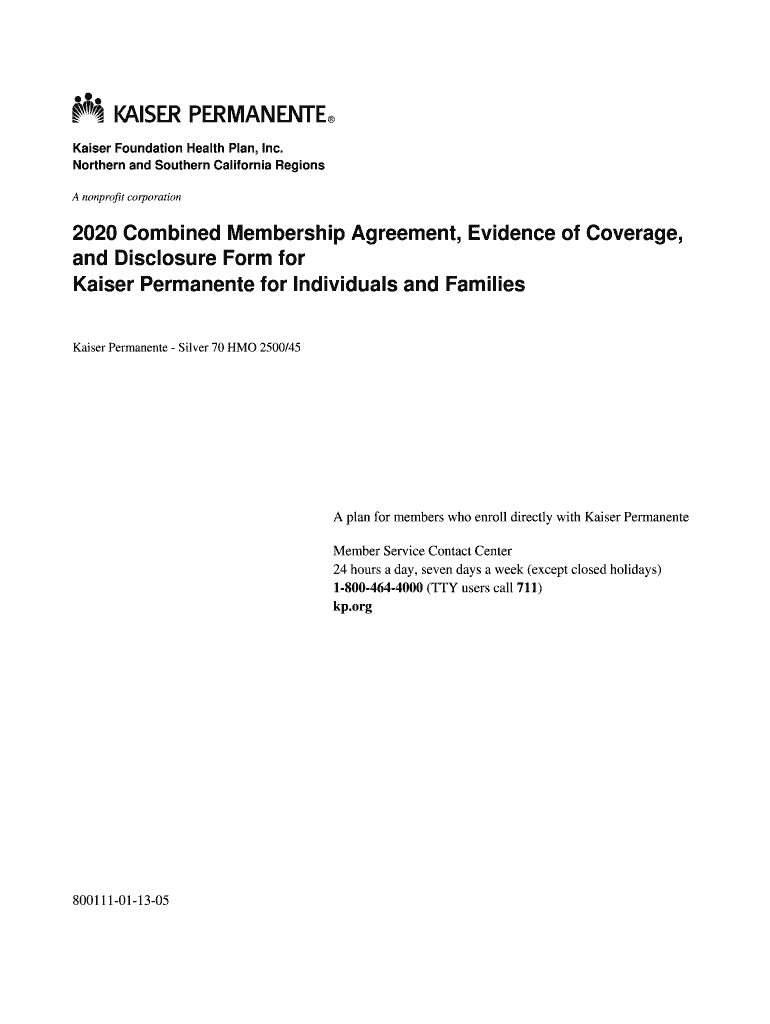 Fillable Online info kaiserpermanente 2020 Kaiser Permanente - Silver 70 HMO 2500/45 Fax Email ...