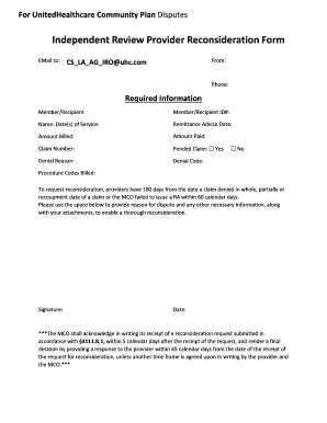 Fillable Online Independent Review Provider Reconsideration Form ...