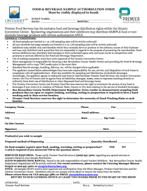 Fillable Online FOOD & BEVERAGE SAMPLE AUTHORIZATION FORM Fax Email ...