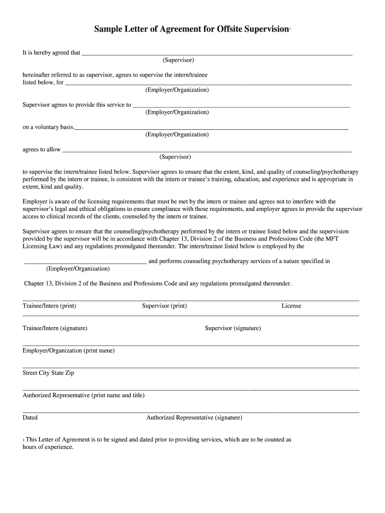Sample Written Oversight Agreement For Supervision - Fill and Sign ...