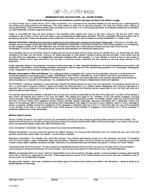 Fillable Online MEMBERSHIP DECLARATION FORM - ALL HOURS FITNESS Please ...