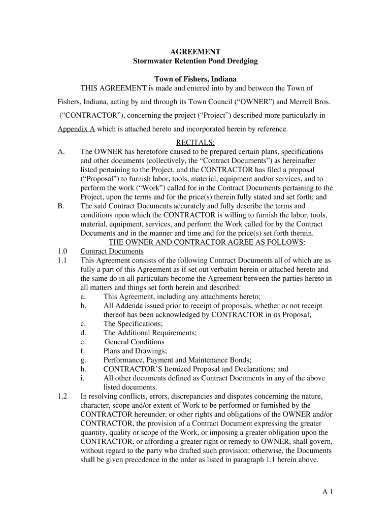 Fillable Online A 1 AGREEMENT Stormwater Retention Pond Dredging Town ...