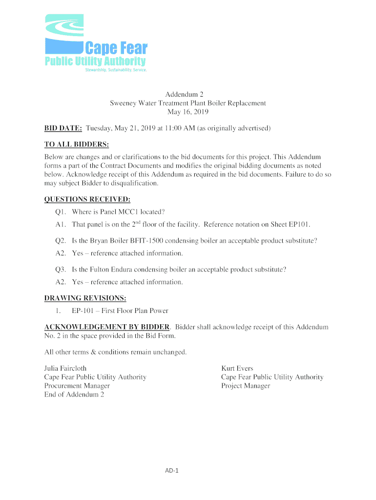 Fillable Online Sweeney Water Treatment Plant Boiler Replacement Fax ...