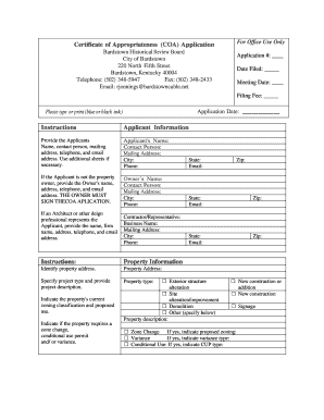 Fillable Online Certificate of Appropriateness (COA) Application ...
