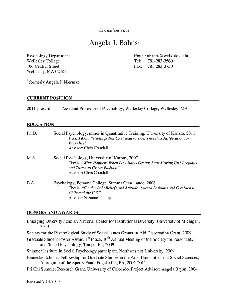 Fillable Online lsa umich PsychologyWellesley College Fax Email Print - pdfFiller