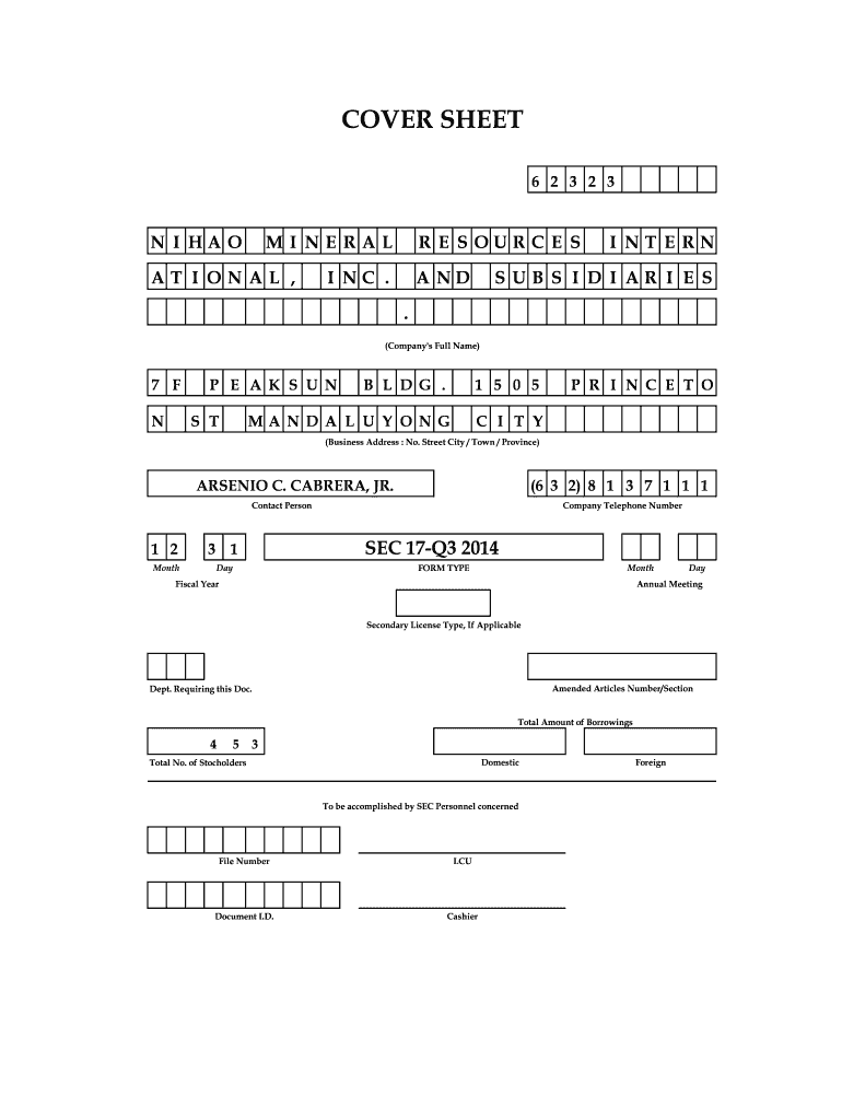 Fillable Online COVER SHEET - nihaomining.com Fax Email Print - pdfFiller