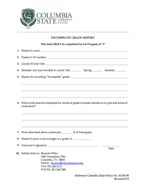 Fillable Online Incomplete Grade Report Form Fax Email Print - pdfFiller