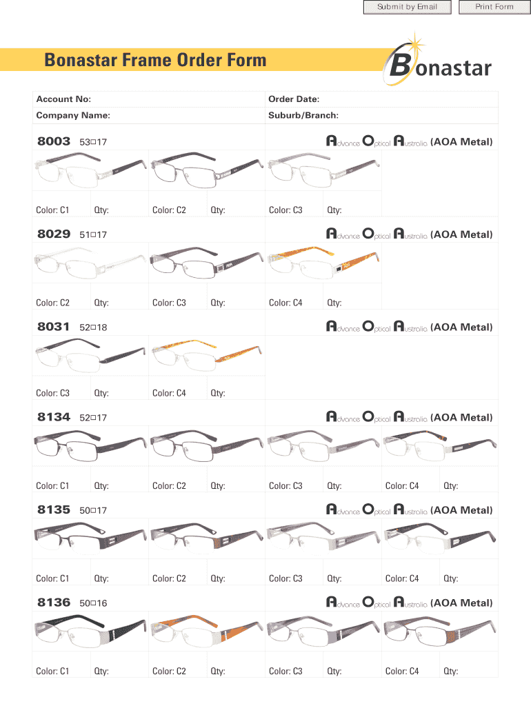 Fillable Online Bonastar Frame Order Form Fax Email Print - pdfFiller
