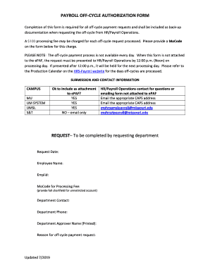 Fillable Online Payroll Off-Cycle Authorization Form 2019 Fax Email ...
