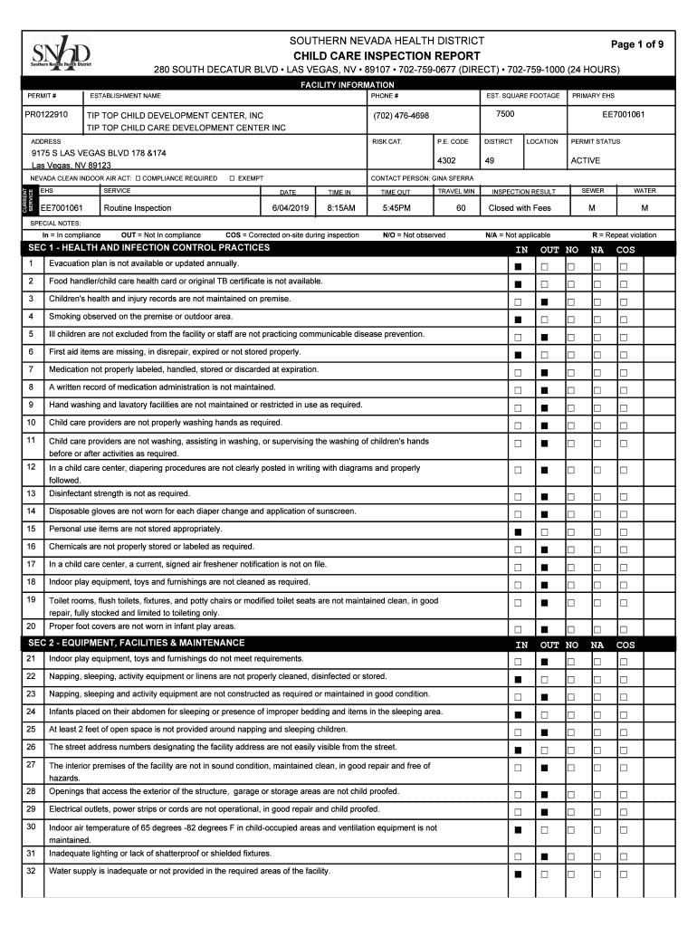 Fillable Online CHILD CARE INSPECTION REPORT Fax Email Print - pdfFiller