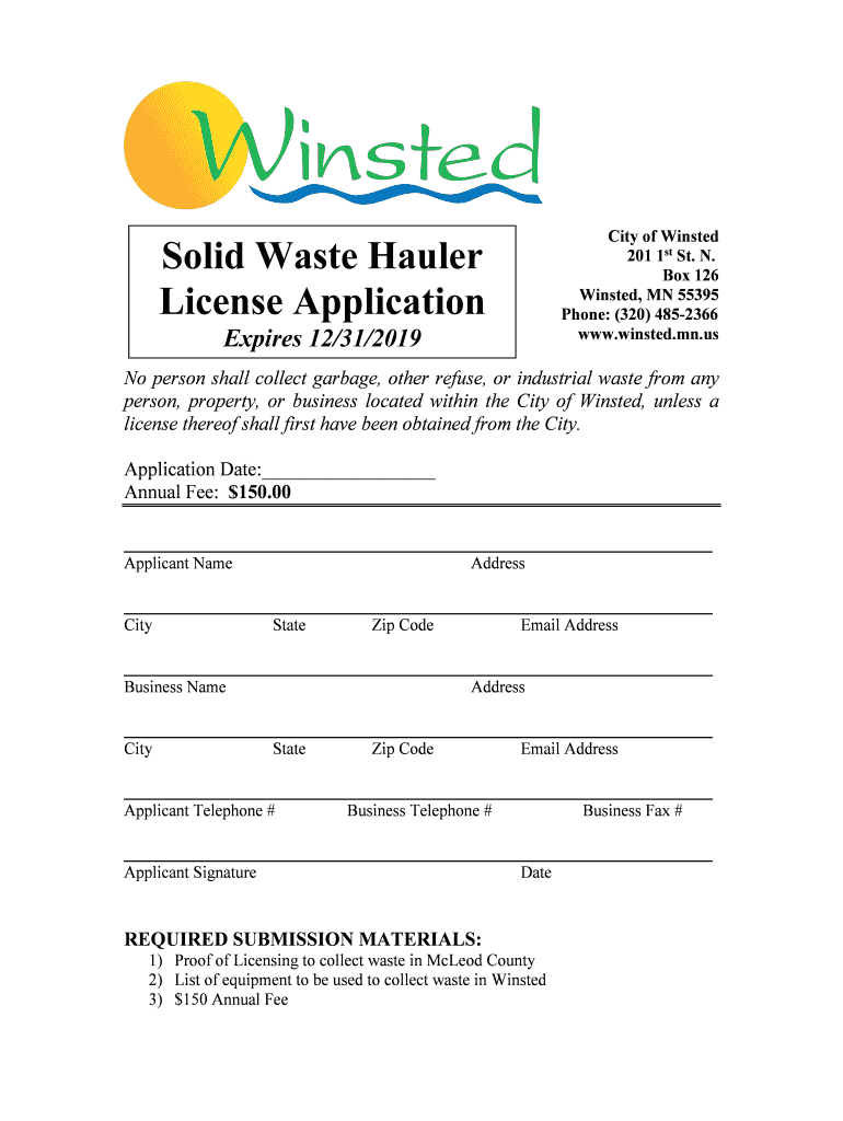 Fillable Online Solid Waste Hauler License Application - City of ...