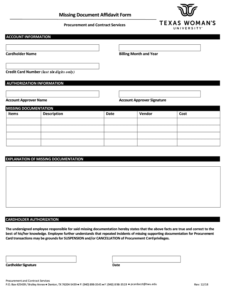 Fillable Online pcard-missing-document-affidavit-form Fax Email Print ...