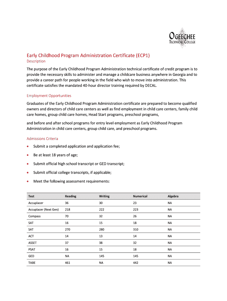 Fillable Online Program: Early Childhood Program Administration ...