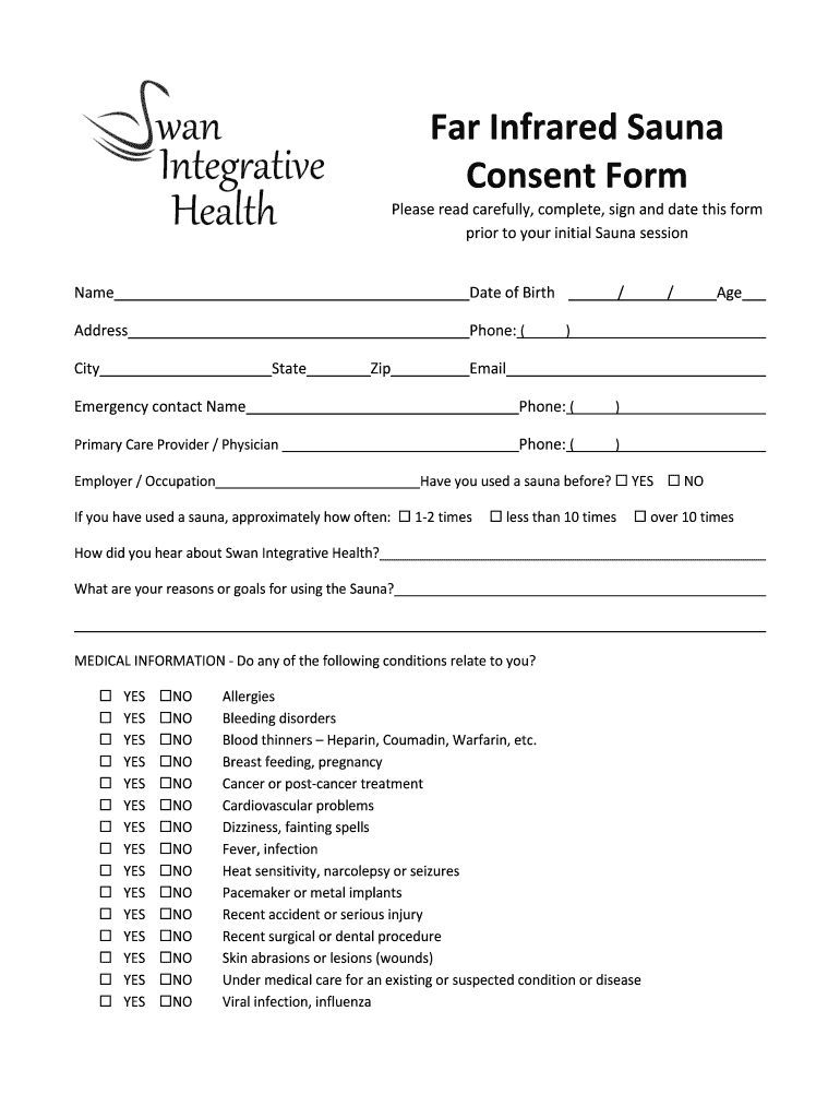 Fillable Online Far Infrared Sauna Release Form - Allegheny Holistic ...