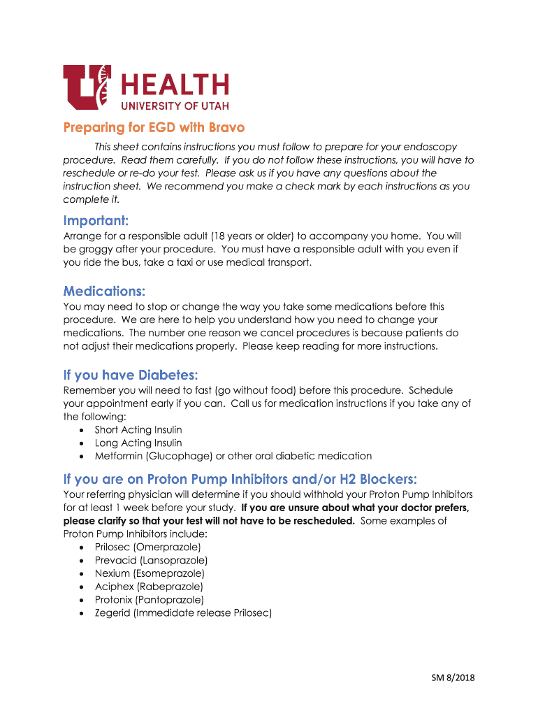 Fillable Online healthcare utah Preparing for EGD with Bravo Important ...
