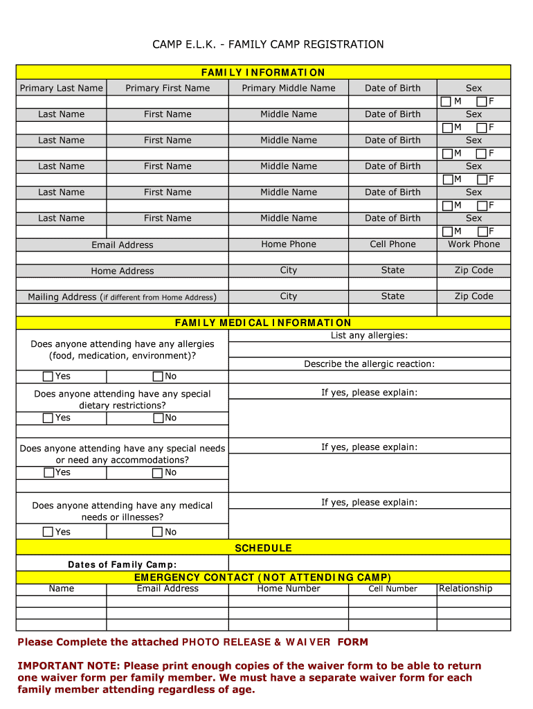 Fillable Online Family Camp Registration Packet - The YMCA of Orange County Fax Email Print ...