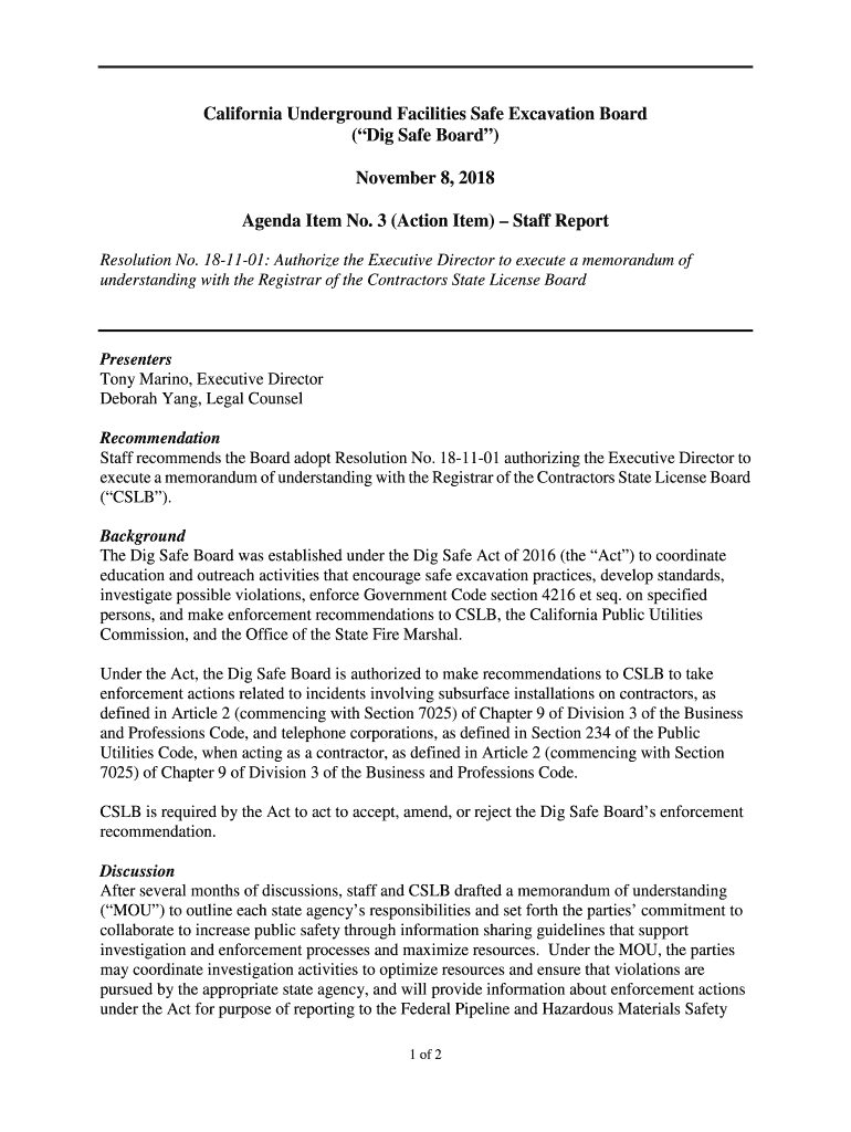 Fillable Online California Underground Facilities Safe Excavation Board ...