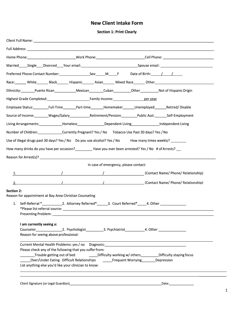 Fillable Online client intake - divorce - Suzanne Baker-Steele Attorney ...